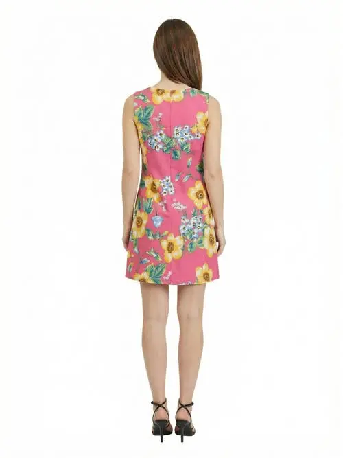 24SEVEN COMFORT APPAREL Essential Petite Floral Mini Shift Dress - Pink Multi