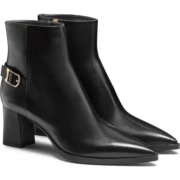 Santoni Leather Mid-heel Ankle Boots With Decorative Buckle - Black