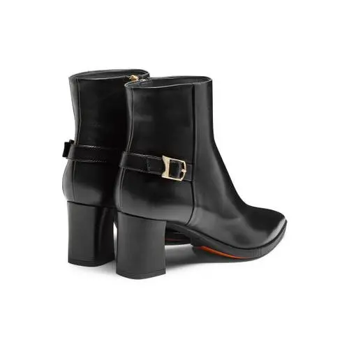 Santoni Leather Mid-heel Ankle Boots With Decorative Buckle - Black
