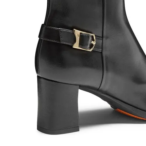 Santoni Leather Mid-heel Ankle Boots With Decorative Buckle - Black