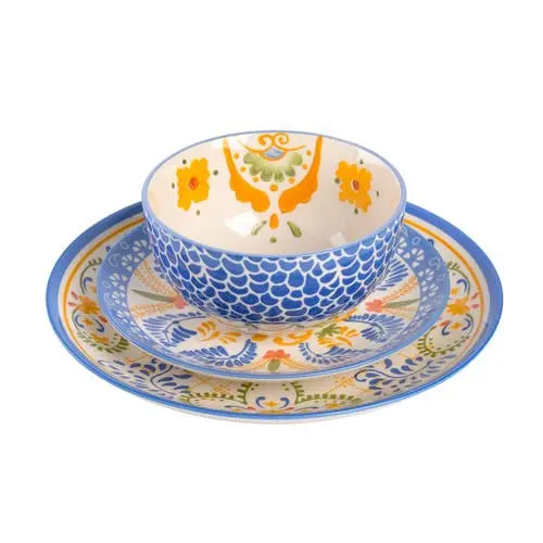 LAURIE GATES Tierra Tile 12 Piece Round Stoneware Dinnerware Set