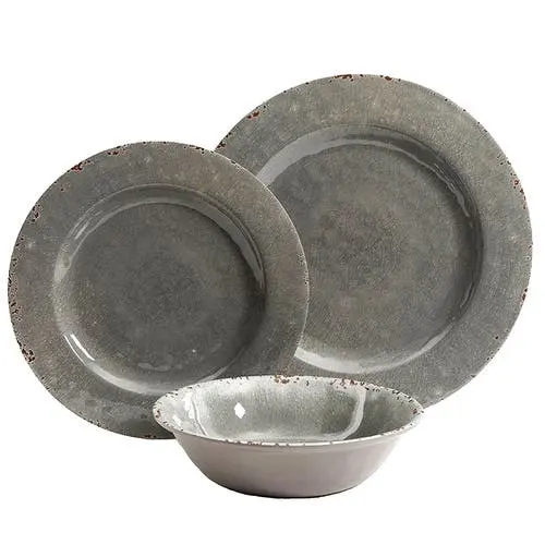 STUDIO CALIFORNIA Mauna 12 Piece Dinnerware Set In Gray Crackle Look Decal - Grey