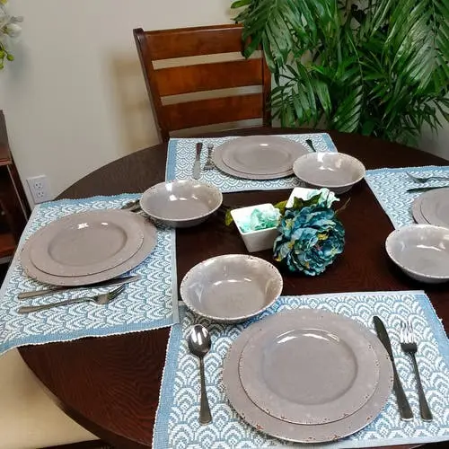 STUDIO CALIFORNIA Mauna 12 Piece Dinnerware Set In Gray Crackle Look Decal