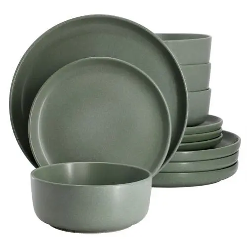 SOHO LOUNGE Bryant Park 12 Piece Reactive Stoneware Dinnerware Set - Sage Green