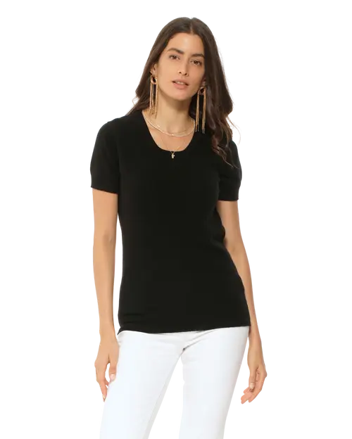 MONTICELLI CASHMERE Pure Cashmere Featherlight Knit Tee - Black