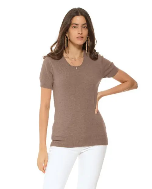 MONTICELLI CASHMERE Pure Cashmere Featherlight Knit Tee - Brown