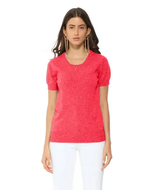 MONTICELLI CASHMERE Pure Cashmere Featherlight Knit Tee - Coral Red