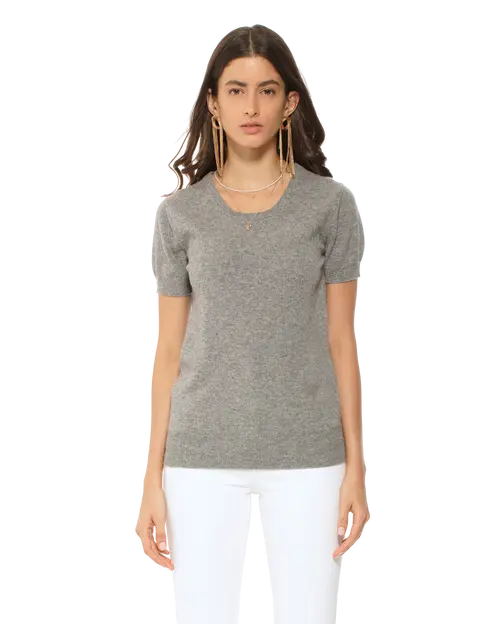MONTICELLI CASHMERE Pure Cashmere Featherlight Knit Tee - Melange Gray