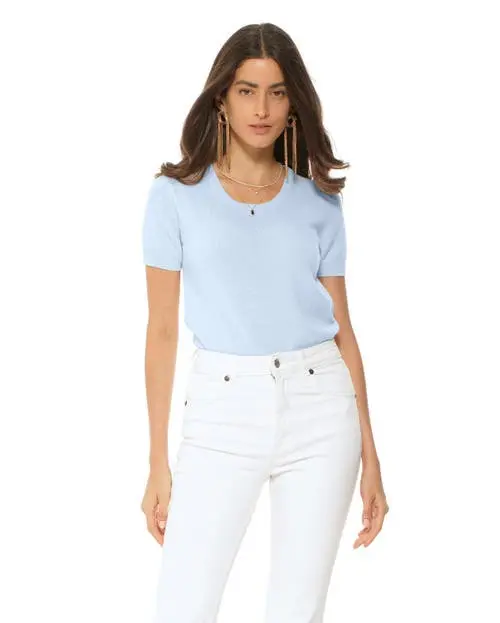 MONTICELLI CASHMERE Pure Cashmere Featherlight Knit Tee - Pastel Blue