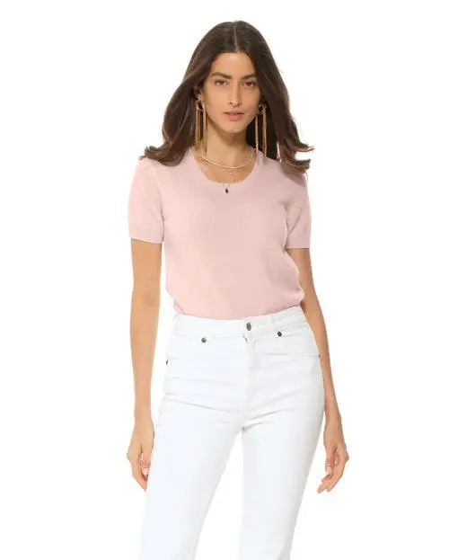 MONTICELLI CASHMERE Pure Cashmere Featherlight Knit Tee - Peach