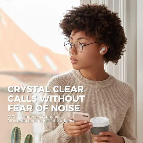 TRIBIT Wireless Noise Reduction Bluetooth Earbuds - White