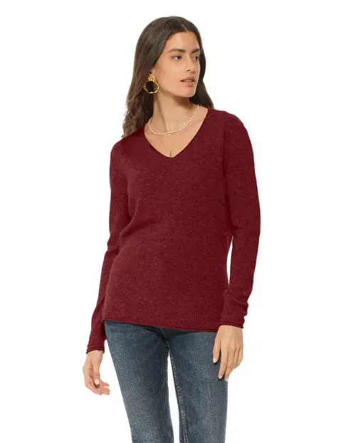 MONTICELLI CASHMERE Ultra-light Pure Cashmere V-neck Sweater - Bordeaux