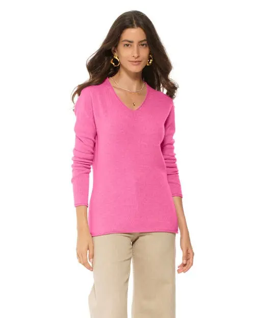 MONTICELLI CASHMERE Ultra-light Pure Cashmere V-neck Sweater - Fuchsia