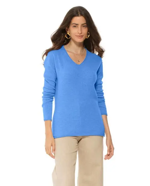 MONTICELLI CASHMERE Ultra-light Pure Cashmere V-neck Sweater - Jeans