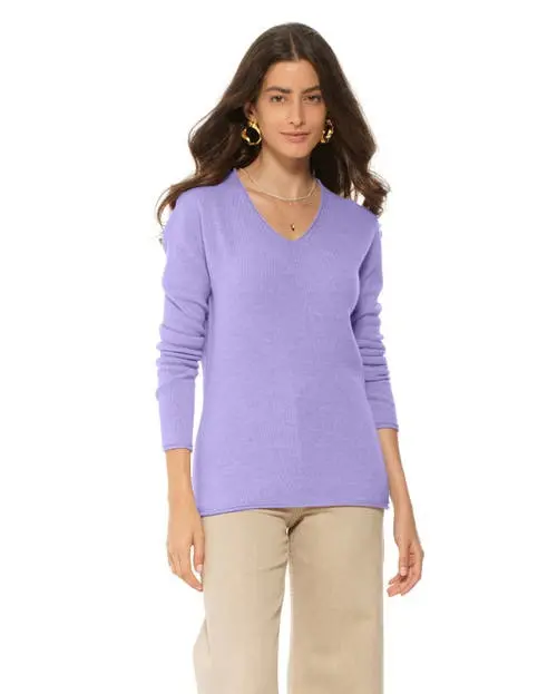 MONTICELLI CASHMERE Ultra-light Pure Cashmere V-neck Sweater - Lavender