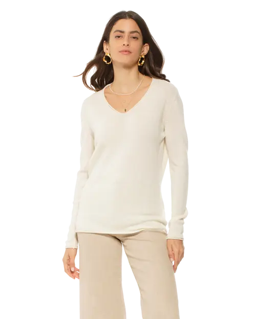MONTICELLI CASHMERE Ultra-light Pure Cashmere V-neck Sweater - Milk White