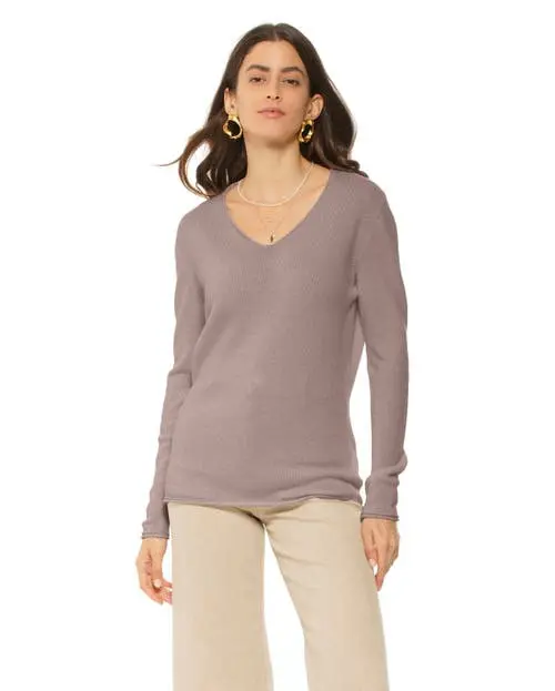 MONTICELLI CASHMERE Ultra-light Pure Cashmere V-neck Sweater - Taupe