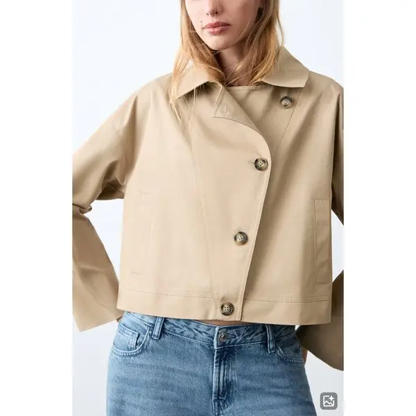 Mango Asymmetric Crop Trench Coat - Beige