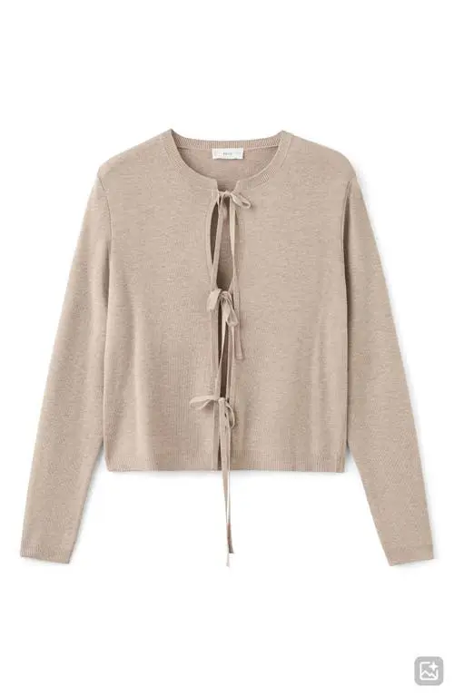 Mango Bow Front Cardigan - Sand