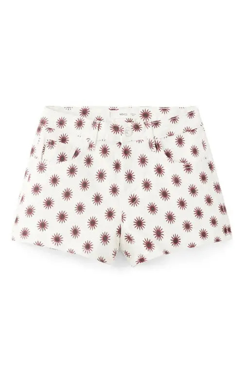 Mango Floral Print Denim Shorts - Off White