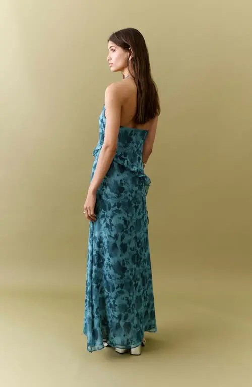 Mango Ruffle Print Halter Maxi Dress