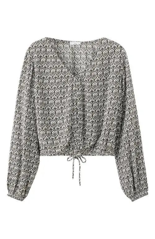 Mango Printed Drawstring Hem Top