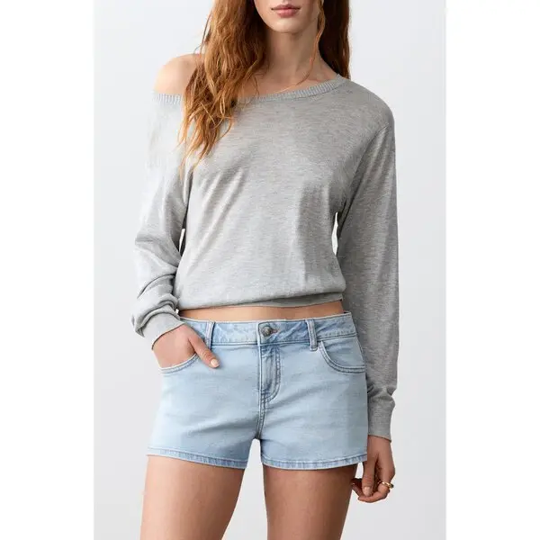 Mango Low Rise Denim Shorts - Light Blue