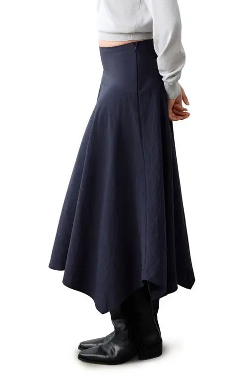 Mango Handkerchief Hem Midi Skirt - Navy
