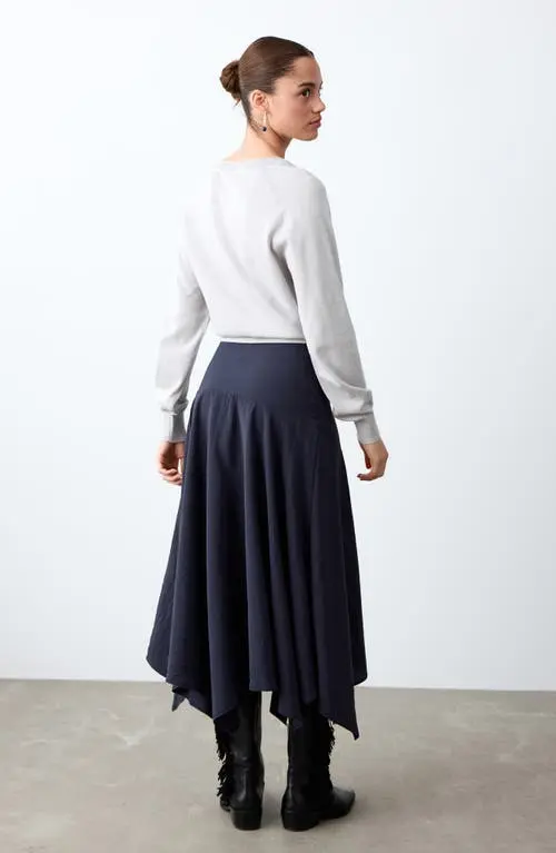Mango Handkerchief Hem Midi Skirt - Navy