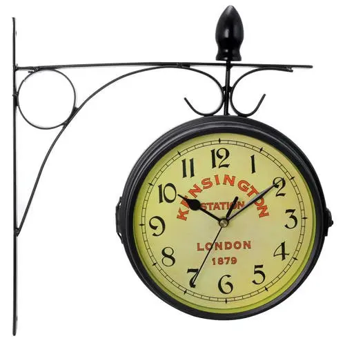 BEDFORD CLOCK COLLECTION Double Sided Wall Clock Vintage Antique-look Mount Station Clock - Black