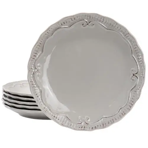 MODERN SOUTHERN HOME Capri 6 Piece 11 Inch Stoneware Embossed Dinner Plate Set - Grey
