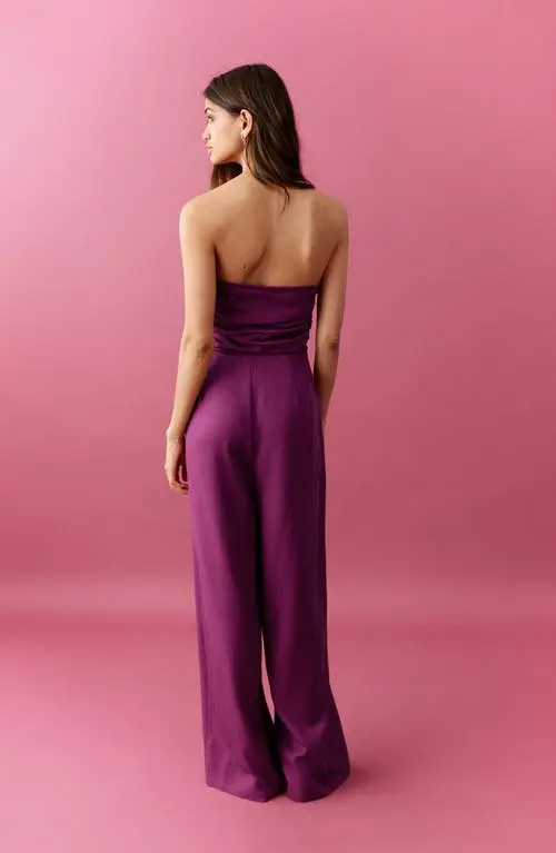 Mango Strapless Wide Leg Jumpsuit - Pink