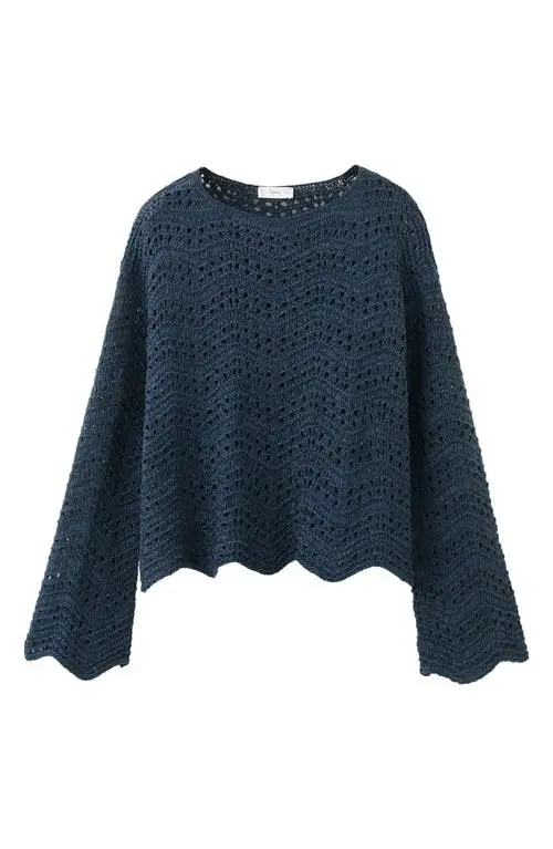 Mango Scallop Hem Openwork Crop Sweater