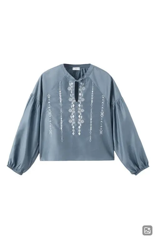 Mango Embroidered Peasant Top