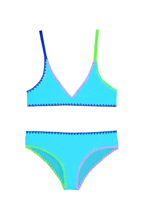 LIMEAPPLE Textured Bikini With Embroidered Trim Swimsuit - Blue