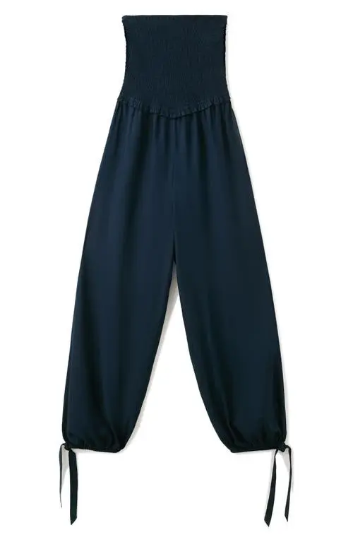 Mango Smocked Strapless Jumpsuit