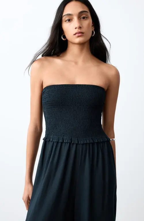 Mango Smocked Strapless Jumpsuit