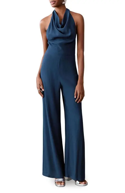Mango Wide Leg Halter Jumpsuit - Navy