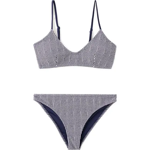 Mango Stripe Texture Two-piece Swimsuit - Navy