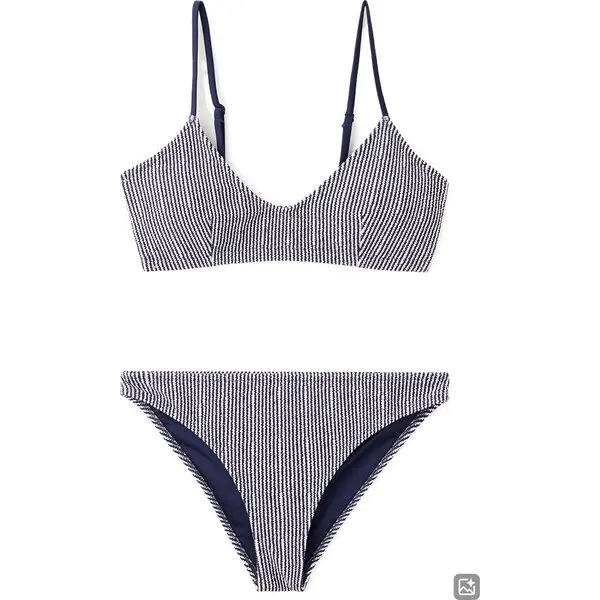 Mango Stripe Texture Two-piece Swimsuit - Navy