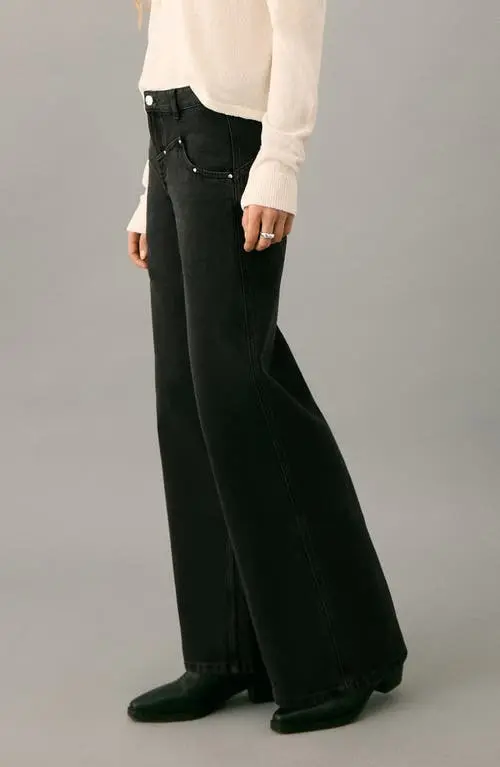 Mango Studded Low Rise Wide Leg Jeans