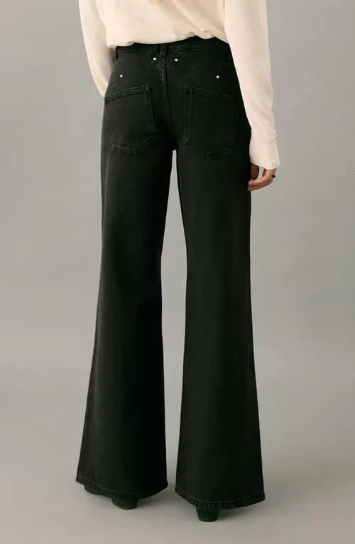 Mango Studded Low Rise Wide Leg Jeans