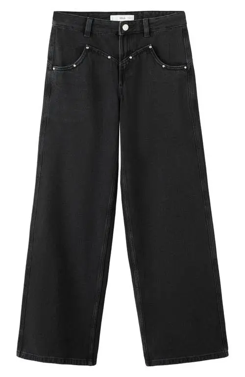 Mango Studded Low Rise Wide Leg Jeans