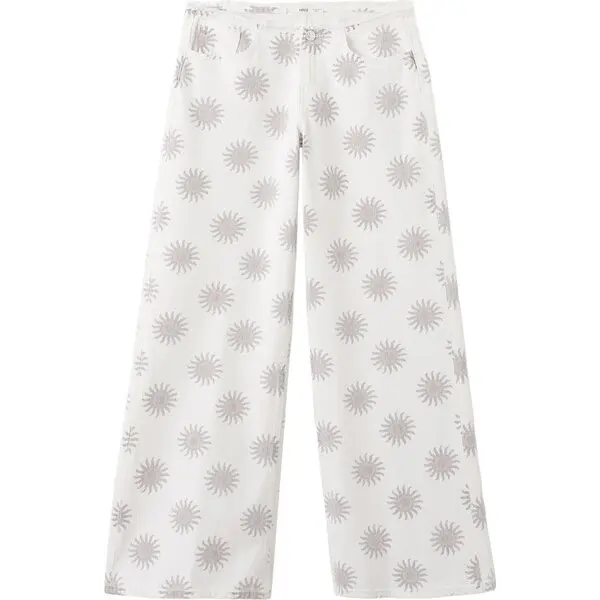 Mango Printed Low Rise Wide Leg Jeans - Ecru