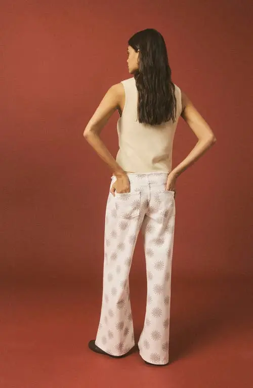 Mango Printed Low Rise Wide Leg Jeans - Ecru