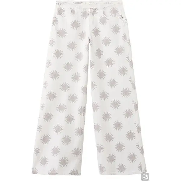 Mango Printed Low Rise Wide Leg Jeans - Ecru