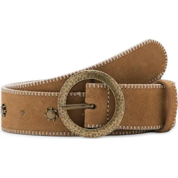 Mango Studded Leather Belt - Sand