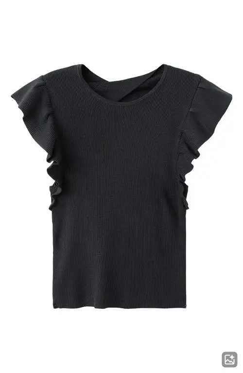 Mango Ruffle Sleeve Ribbed Crop Top