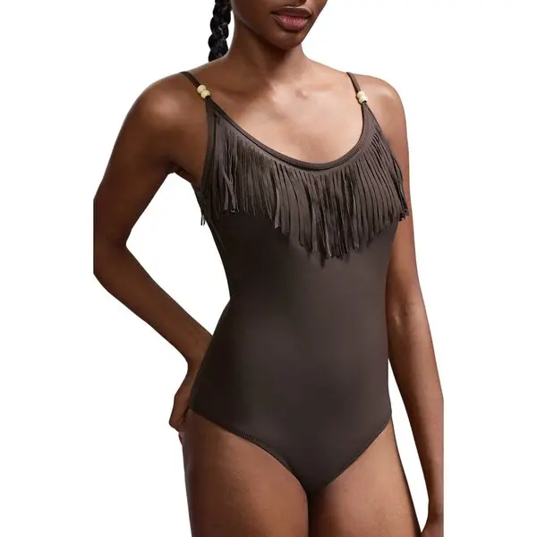 Mango Fringe One-piece Swimsuit - Brown