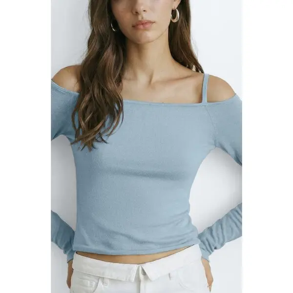 Mango Cold Shoulder Crewneck Sweater - Blue